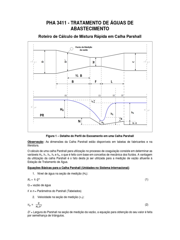 Roteiro de Cálculo Coagulação em Calha Parshall | PDF | Mecânica dos ...