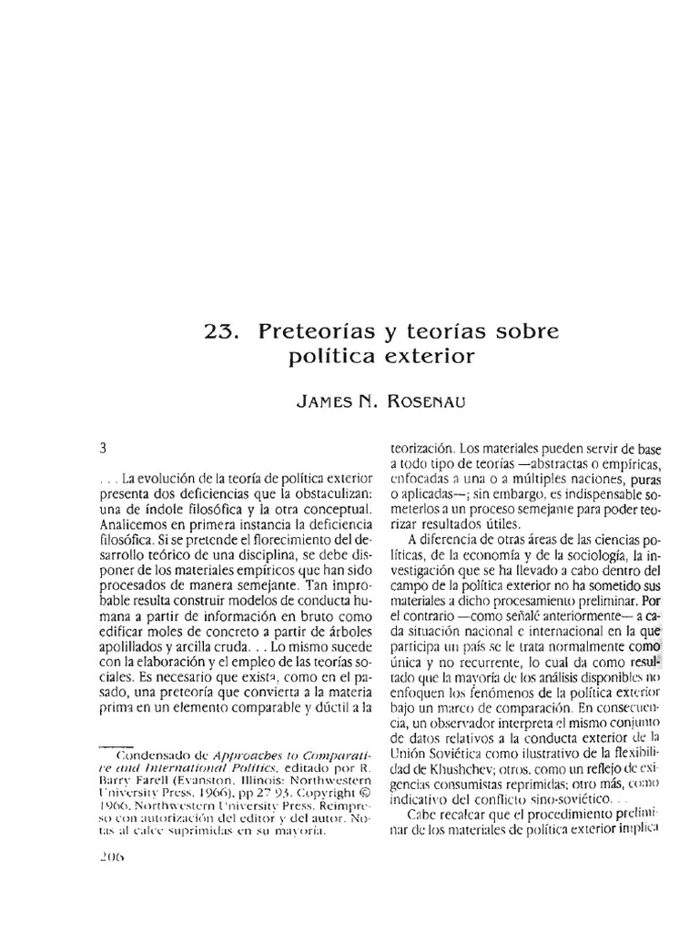 Rosenau, J. (1994) - Pre-Teorías y Teorías Sobre Política Exterior. | PDF