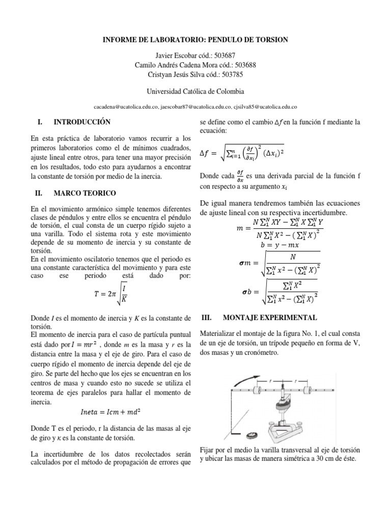Laboratorio No 2 - Pendulo de Torsion | PDF | Movimiento (física ...