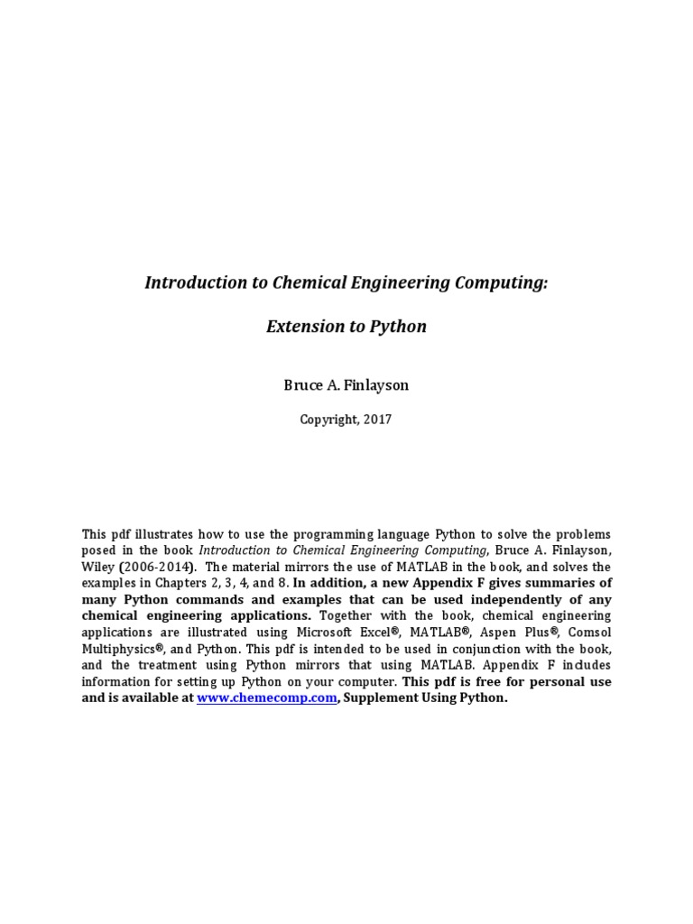Python Intro ChE Comp | PDF | Interpolation | Chemical Reactor