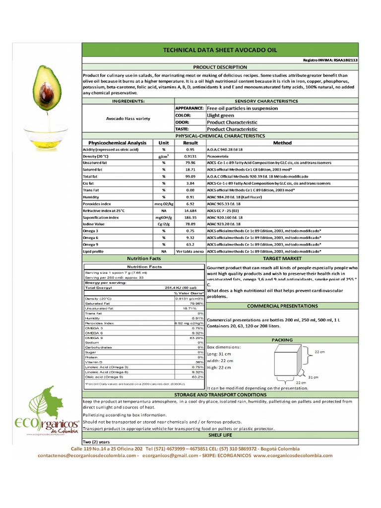 En Technical Data Sheet Avocado Oil | PDF