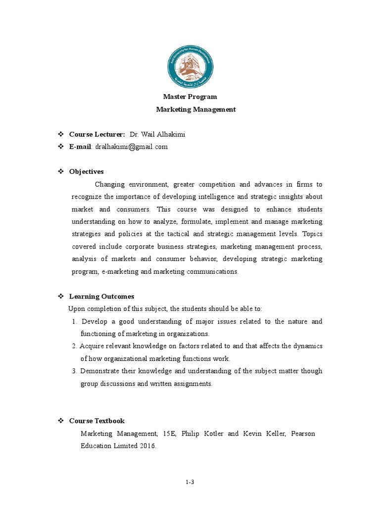 Marketing Management Course Overview | PDF | Strategic Management ...