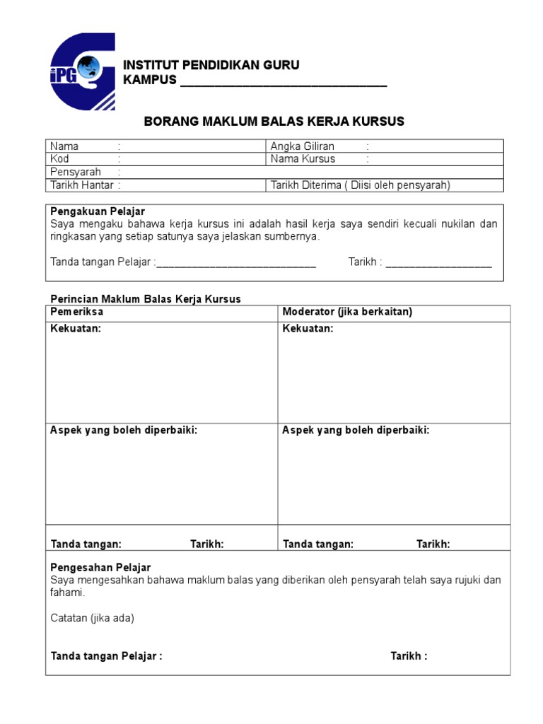Borang Maklumbalas KK | PDF