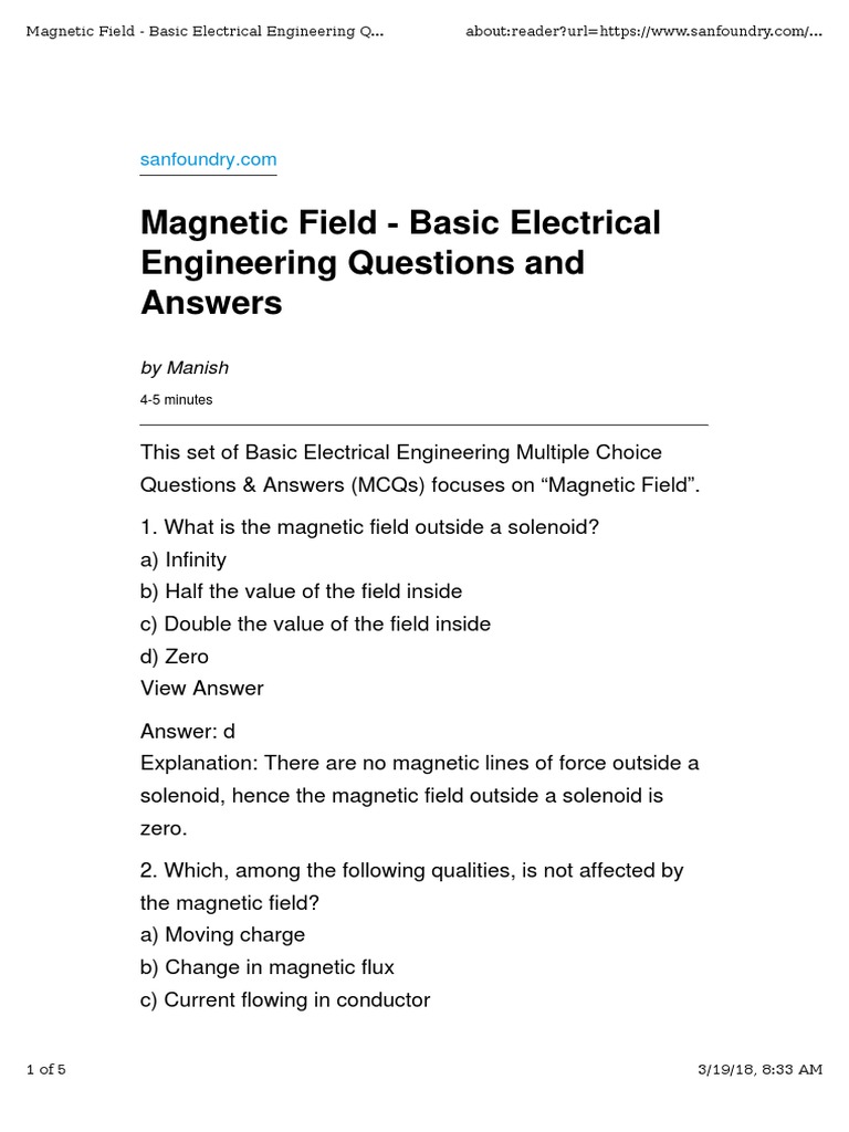 Questions On Electromagnetism | PDF | Magnetic Field | Electricity