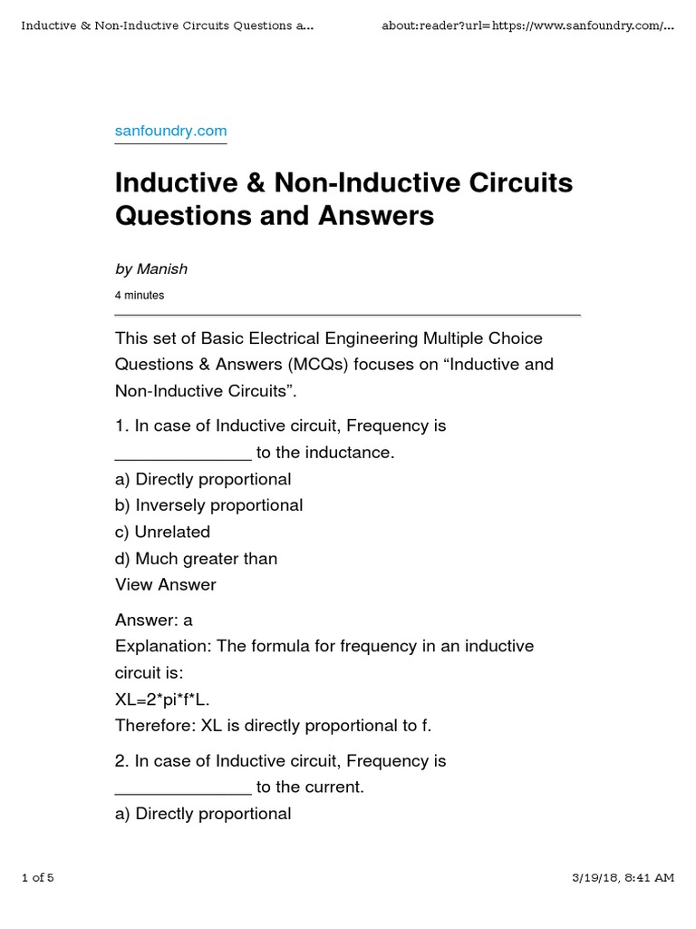 Questions On Inductance in A DC Circuit | PDF | Inductor | Inductance