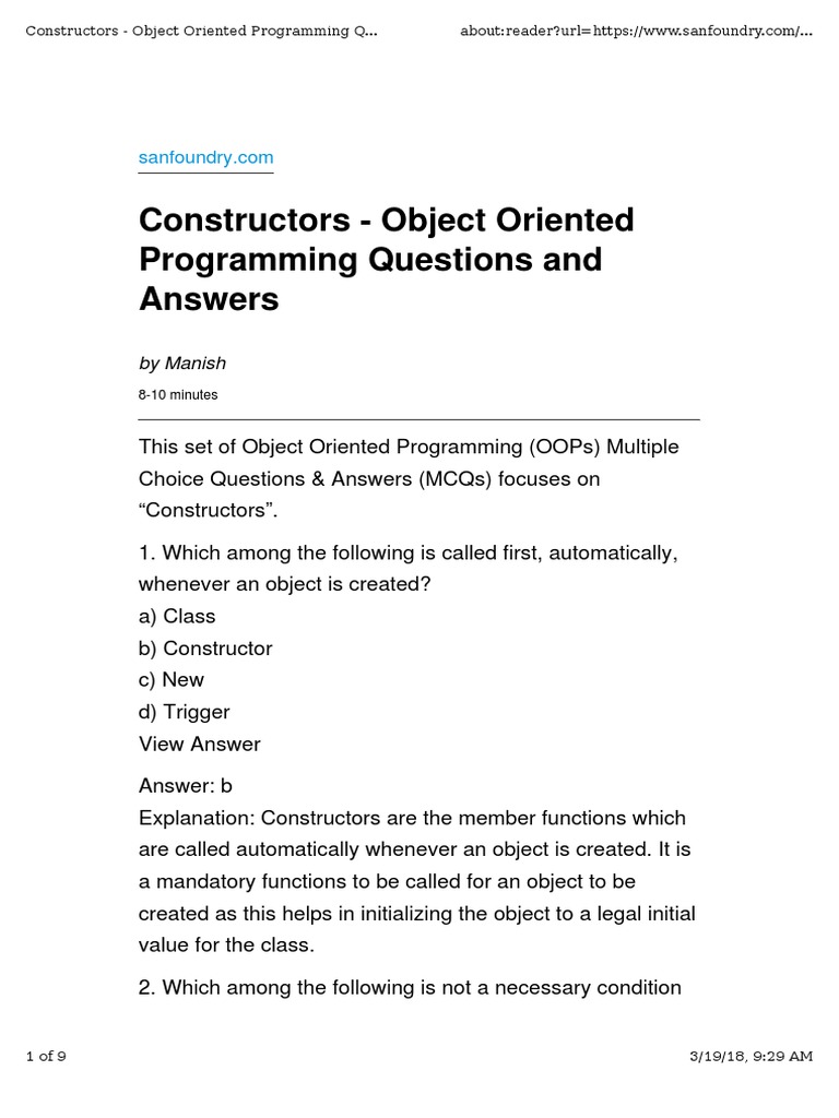 2 Questions On Constructors And Destructors Constructor
