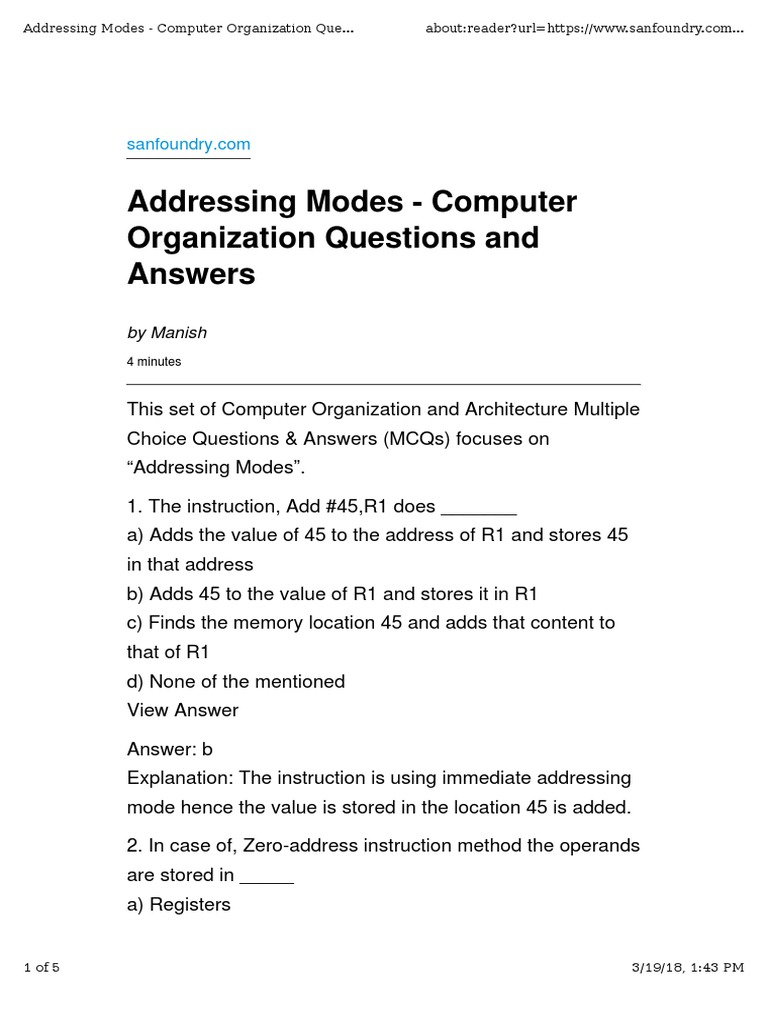 Addressing Modes in Computer Architecture | PDF | Subroutine | Assembly Language