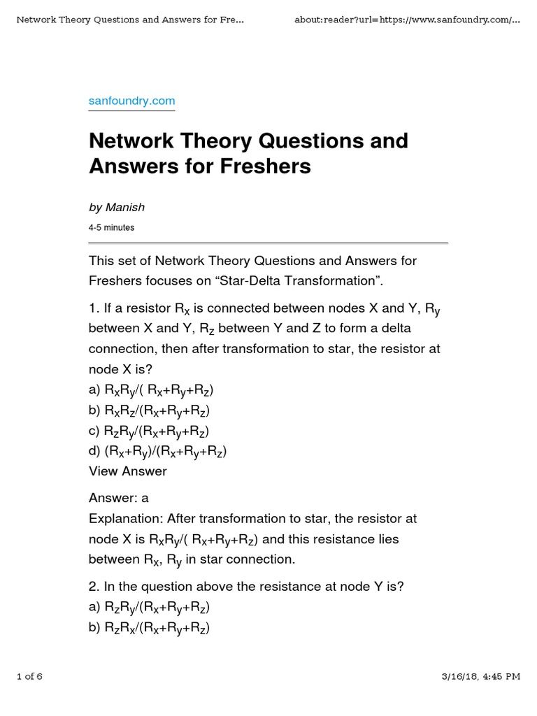 Questions & Answers On Useful Theorems in Circuit Analysis | PDF | Electrical Network | Series ...