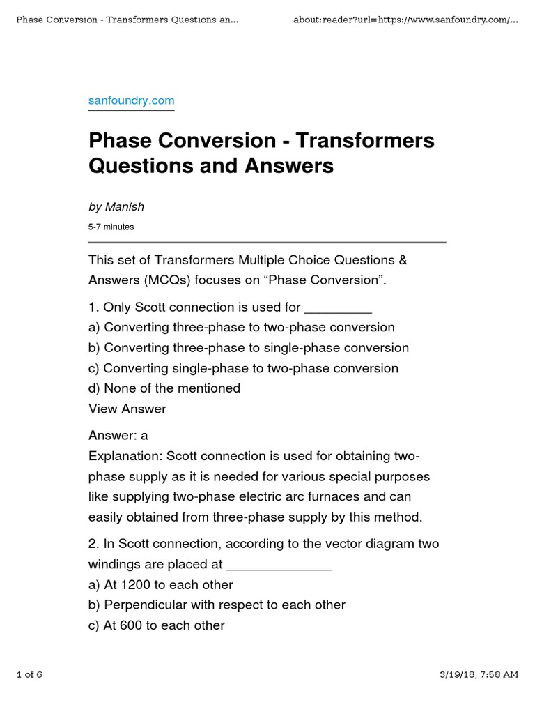 Questions On Phase Conversion & Tap Changing Transformers | PDF ...