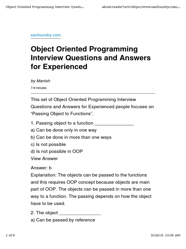 Questions On Assigning Object, Pointer To Objects, Passing and ...