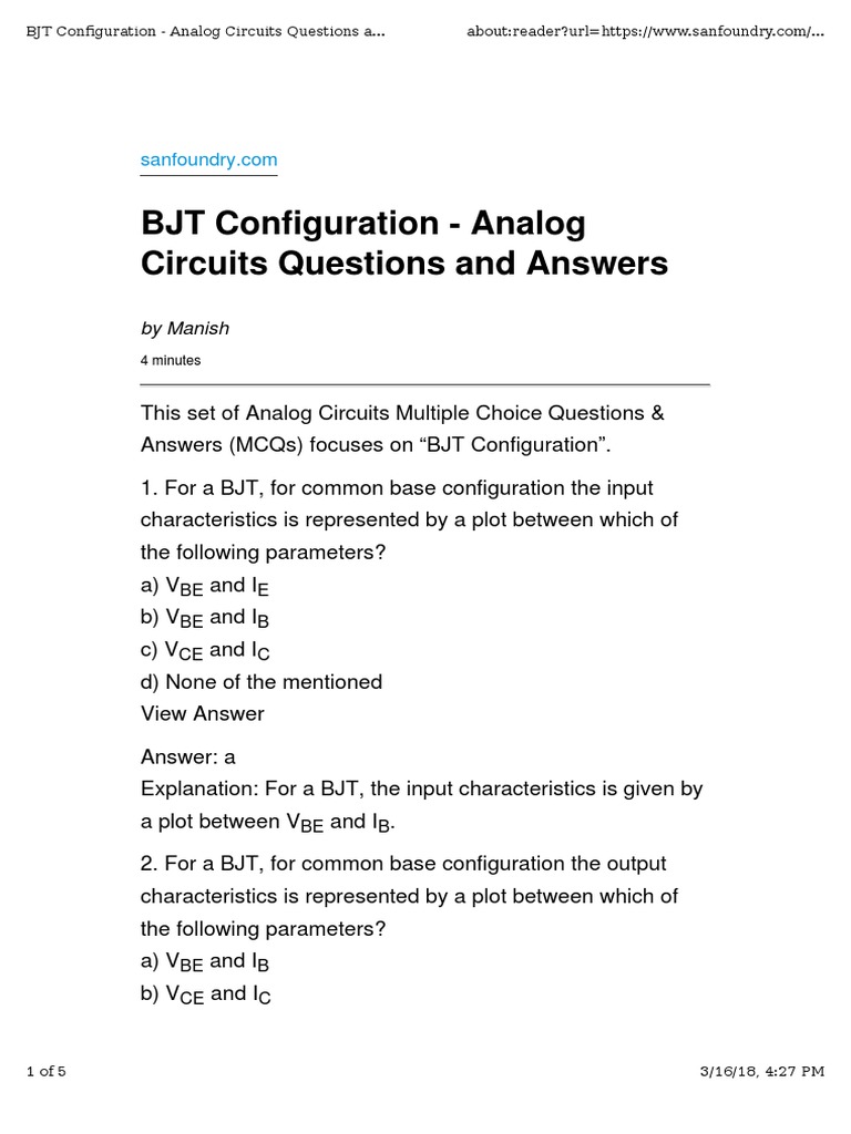 Questions On BJT Biasing | PDF | Bipolar Junction Transistor ...