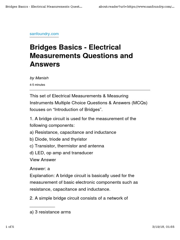 Questions And Answers On Measurement Of Resistance Pdf Electrical Resistance And Conductance