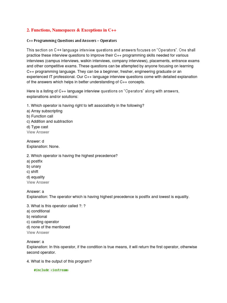 Functions Namespaces And Exceptions In C Pdf Parameter Computer Programming C