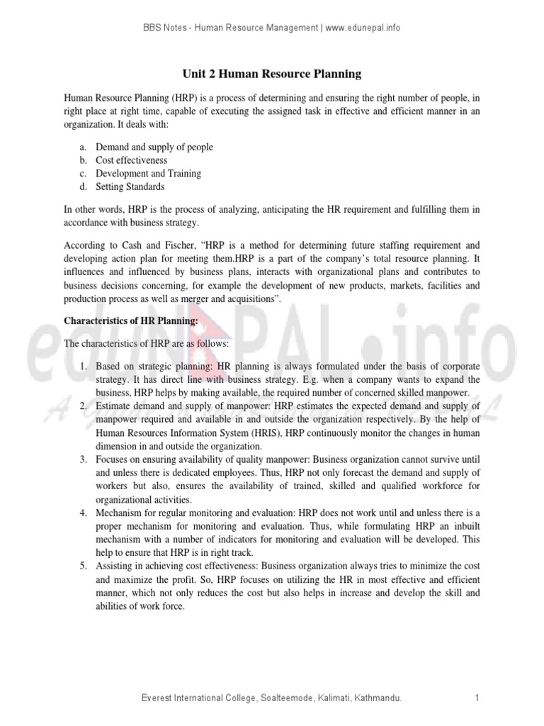 Unit 2 Human Resource Planning PDF | PDF | Strategic Management | Human Resource Management