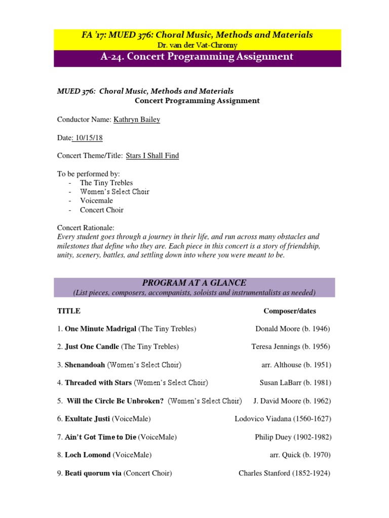 Concert Program Assignment | PDF | Choir | Composers