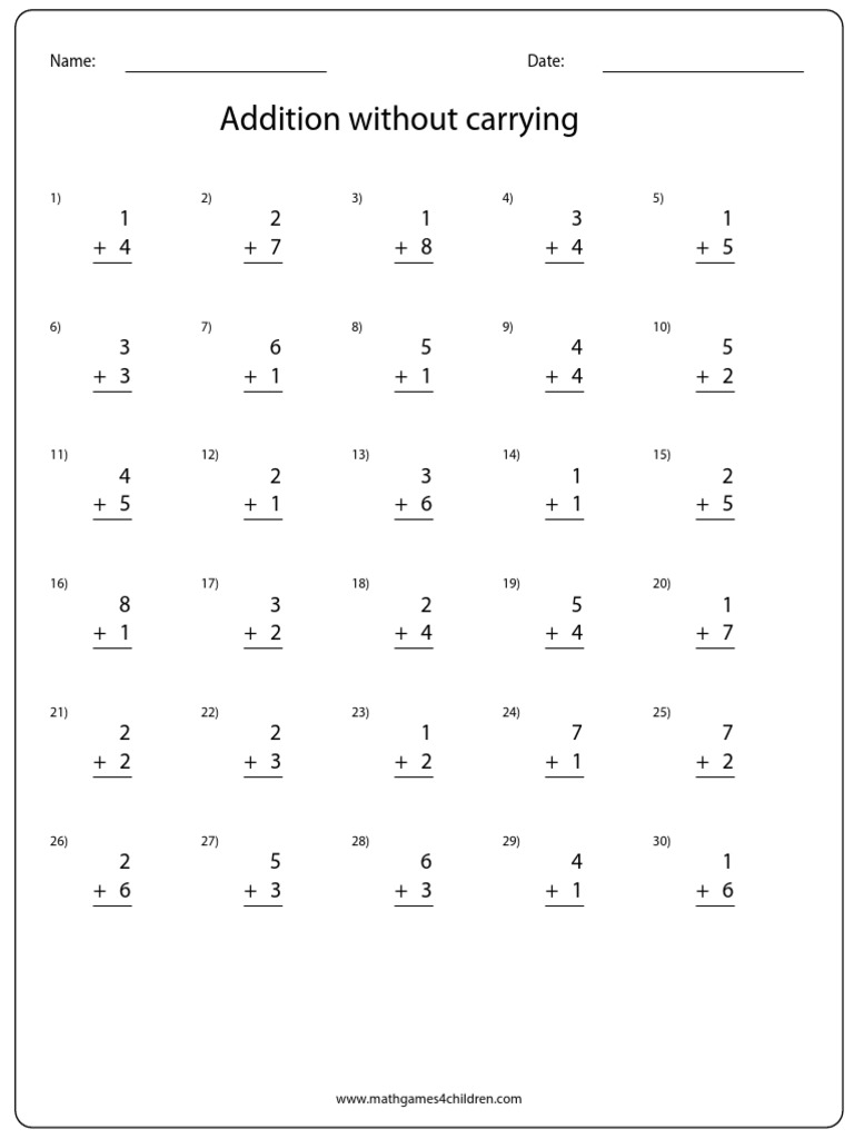 Addition Without Carrying: Name: Date | PDF | Teaching Methods & Materials