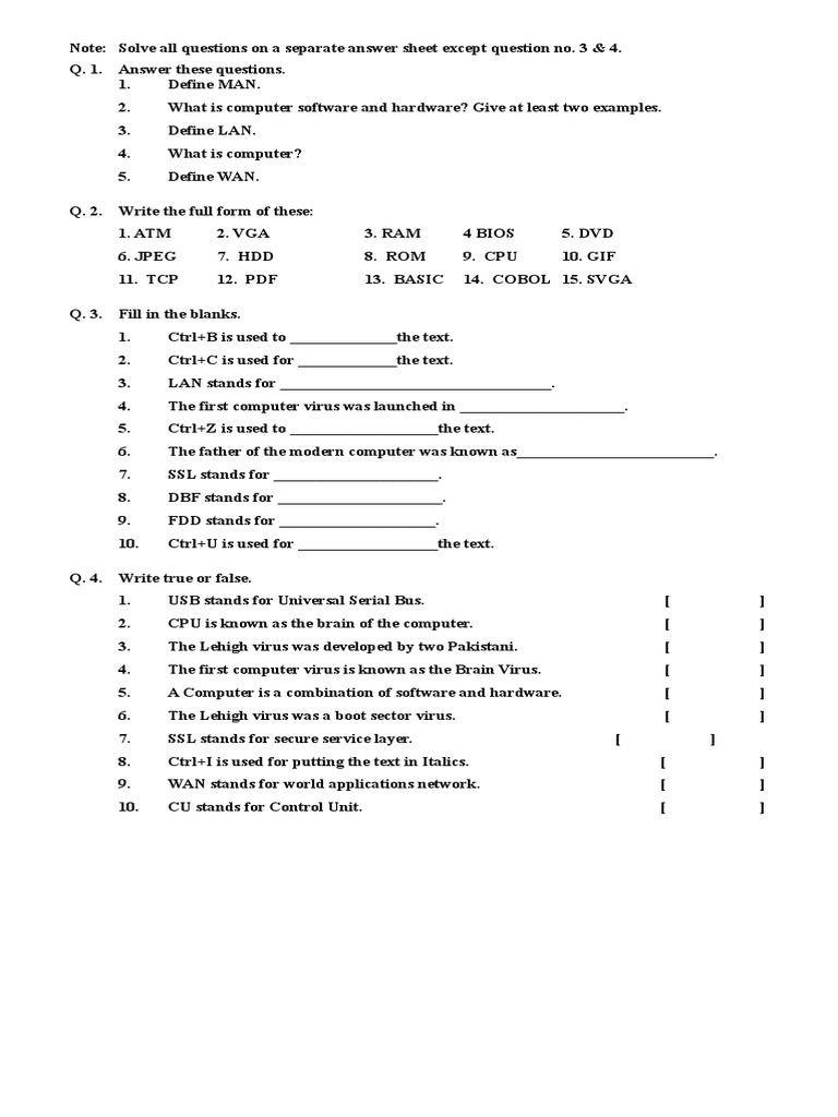 Class 6 Computer Short Forms | PDF