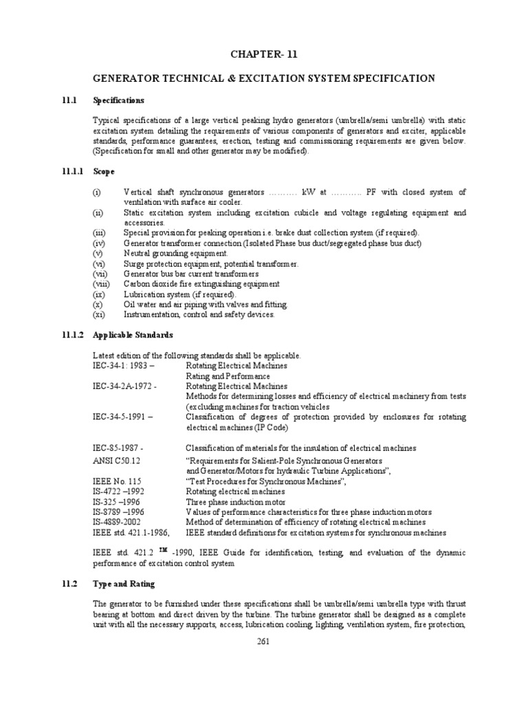 Specifications for Vertical Peaking Hydro Generators and Static ...