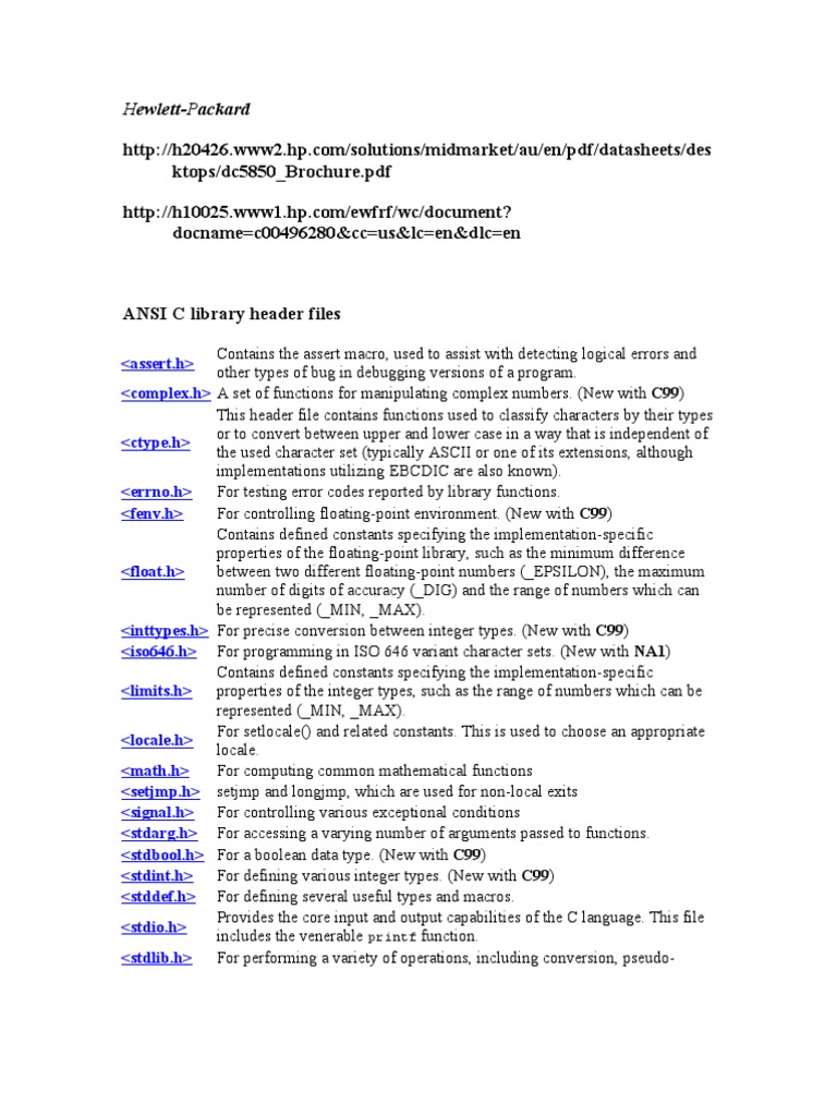 ANSI C Library Header Files | PDF | C (Programming Language) | Data Type
