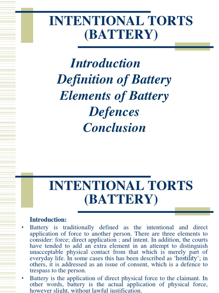 Topic 3 = Battery | Trespass | Tort