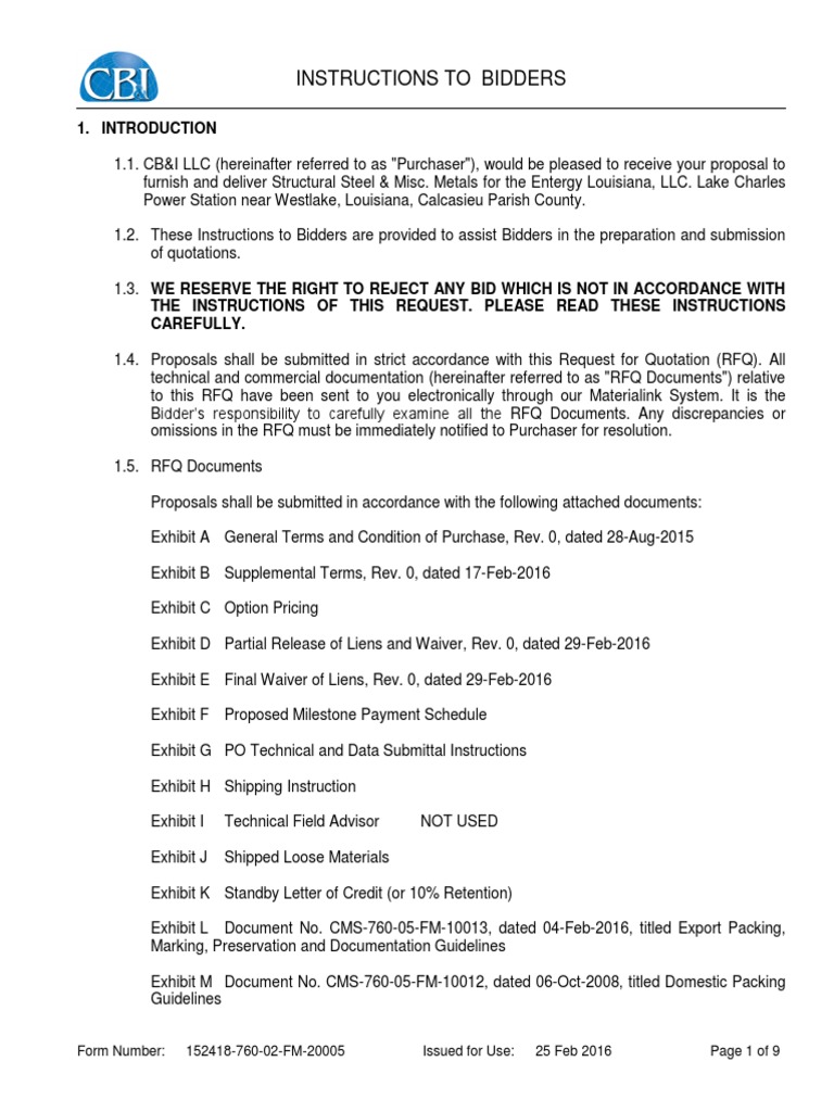 Instructions To Bidders: Form Number: 152418-760-02-FM-20005 Issued For ...