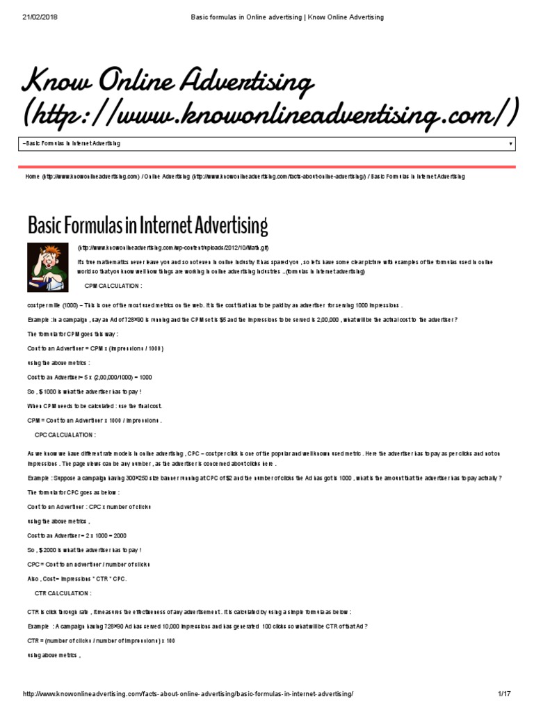 Basic Formulas in Online Advertising - Know Online Advertising PDF ...