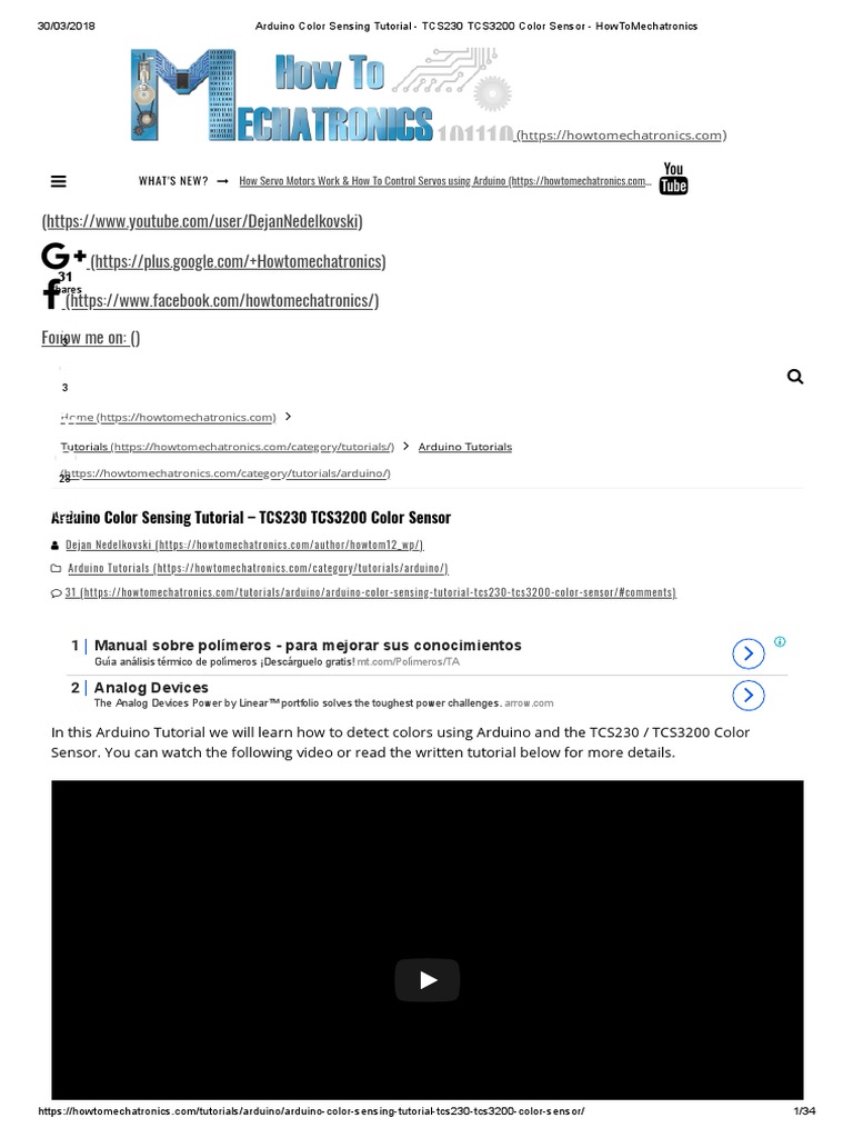 Arduino Color Sensing Tutorial - TCS230 TCS3200 Color Sensor ...