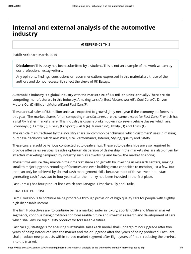 Internal and External Analysis of The Automotive Industry | PDF | Car ...
