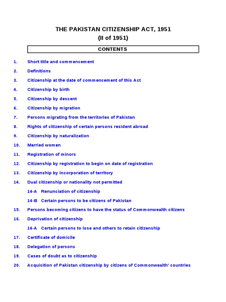 The Pakistan Citizenship Act, 1951 | PDF | Naturalization | Citizenship