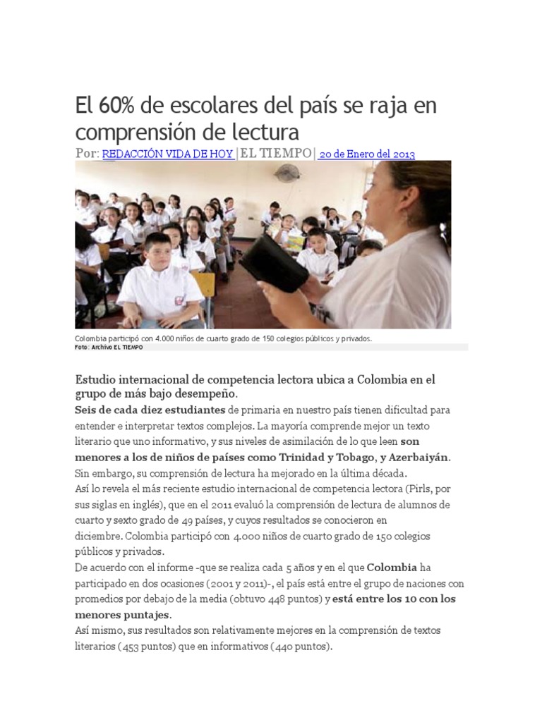 Comprensión Lectora en Colombia | PDF | Lectura (proceso) | Colombia