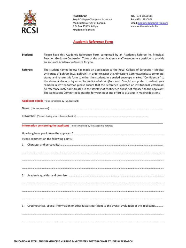 Academic Reference Form - RCSI PDF | PDF | Change | Psychological Concepts