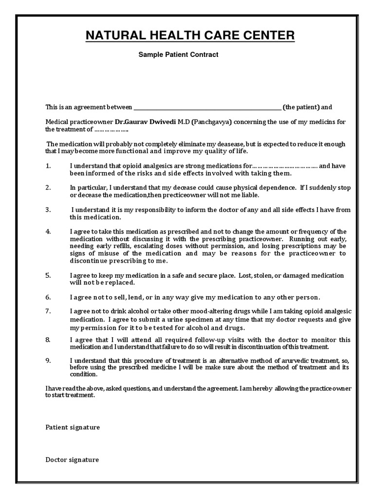 Sample Patient Contract | PDF | Medical Prescription | Pharmaceutical Drug