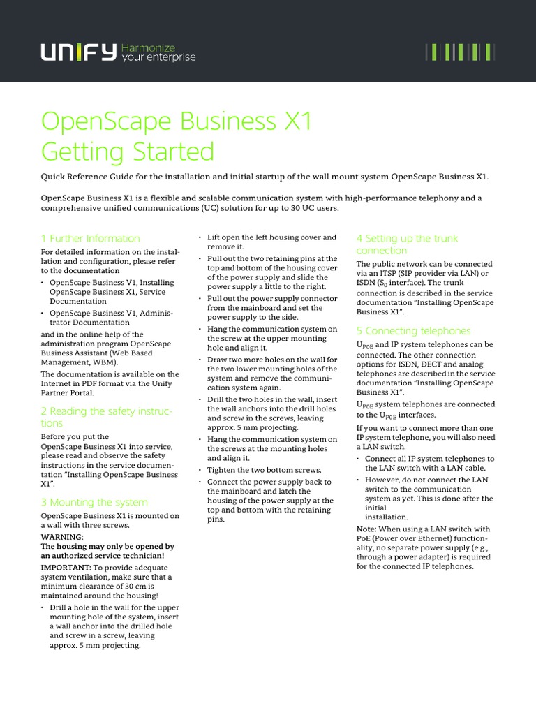 OpenScape Business V1, OpenScape Business X1, Getting Started Guide, Issue 1 | Download Free PDF ...