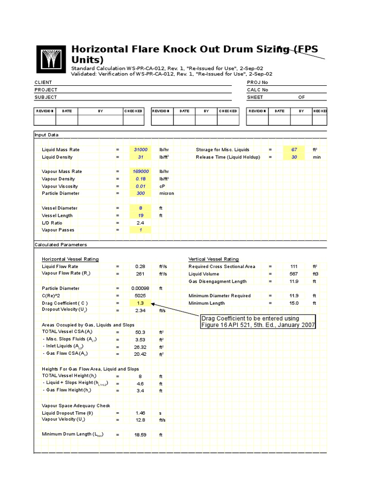9 - Horizontal Flare Knock Out Drum Sizing1 | PDF | Flow Measurement | Drag (Physics)
