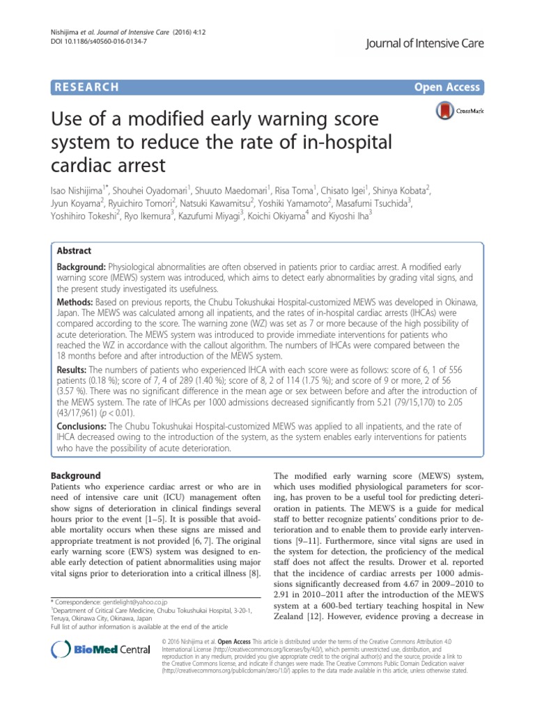 Use of A Modified Early Warning Score System To Reduce The Rate of In ...