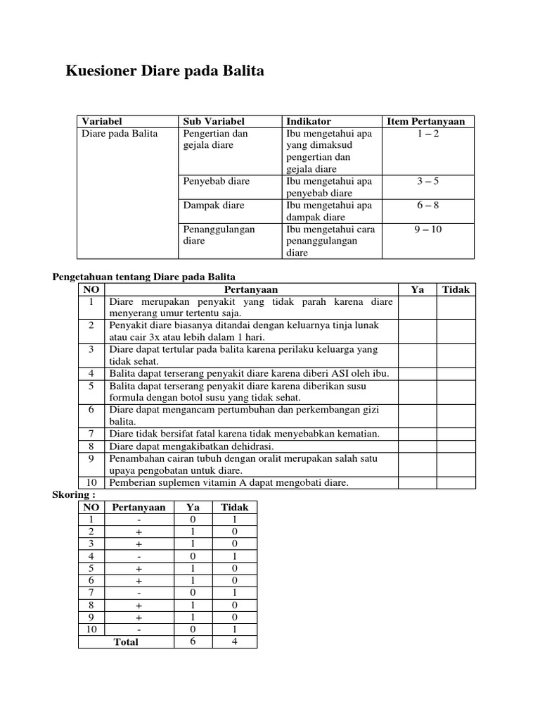 Kuesioner Diare Pada Balita | PDF
