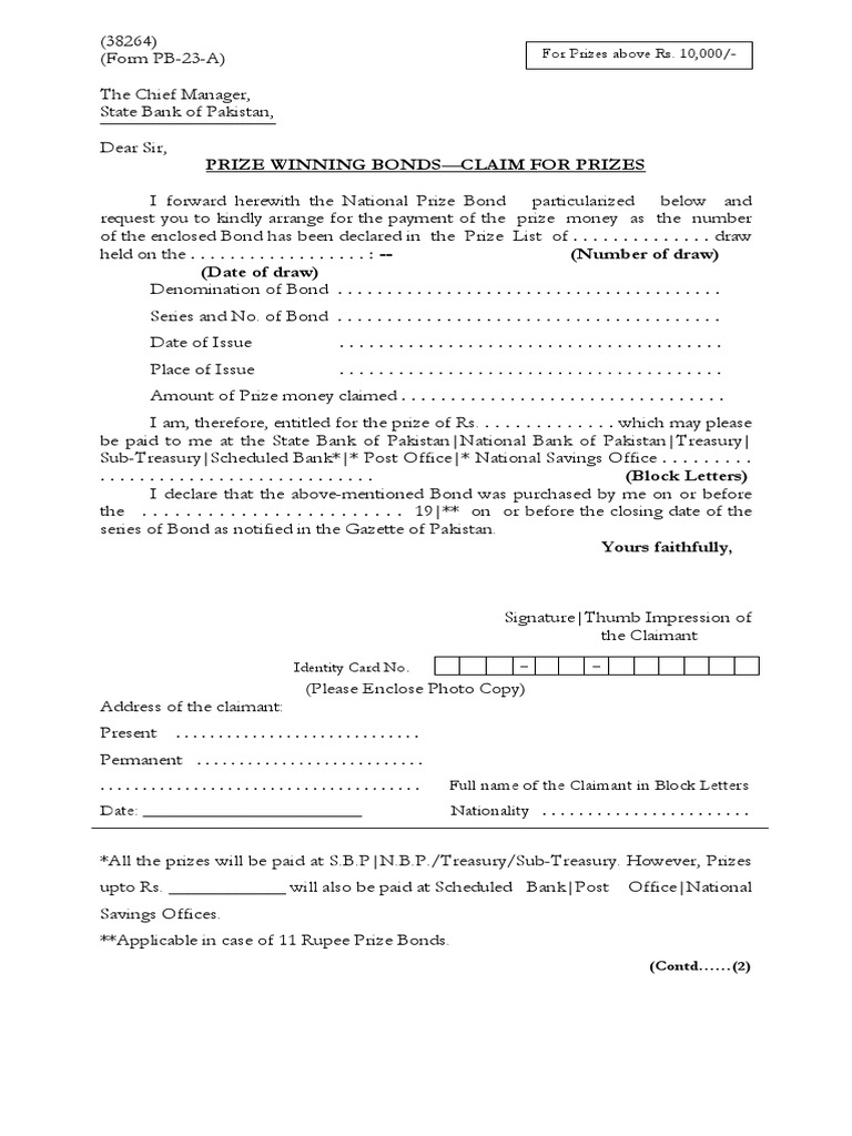 Prize Bond Claim Form Instructions | PDF | Bonds (Finance) | Business