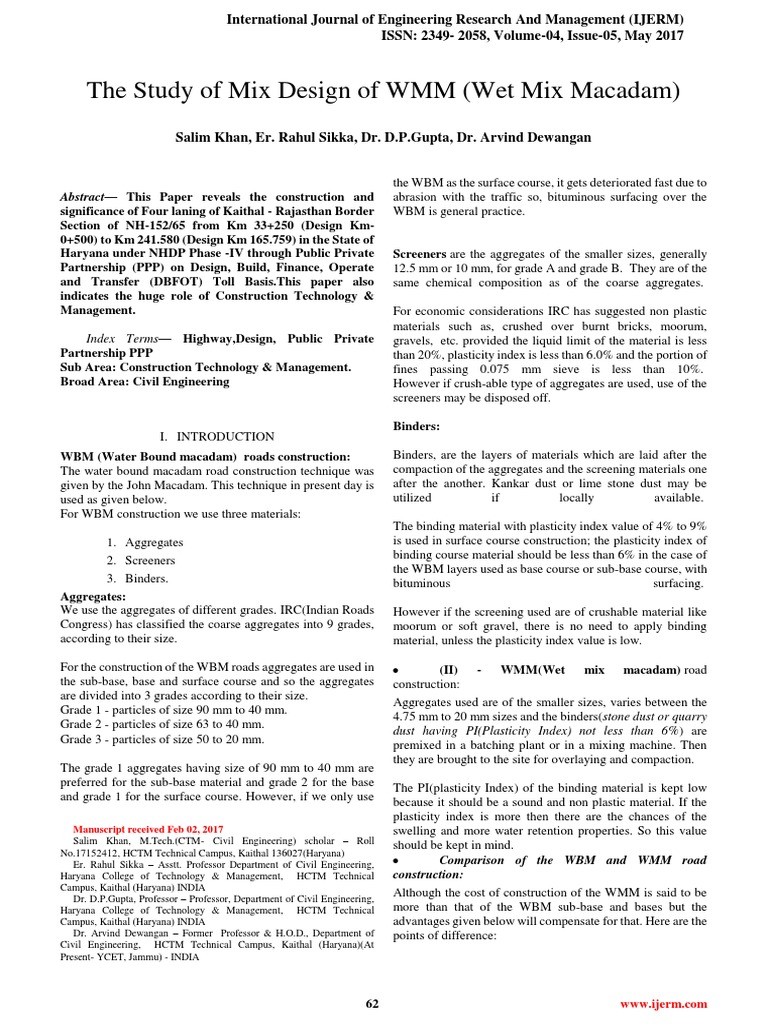 The Study of Mix Design of WMM (Wet Mix Macadam) : Index Terms | PDF ...