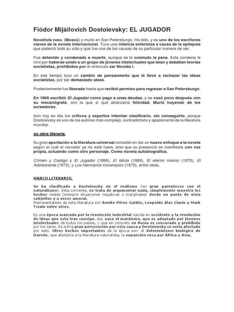El Jugador | PDF | Fiódor Dostoievski
