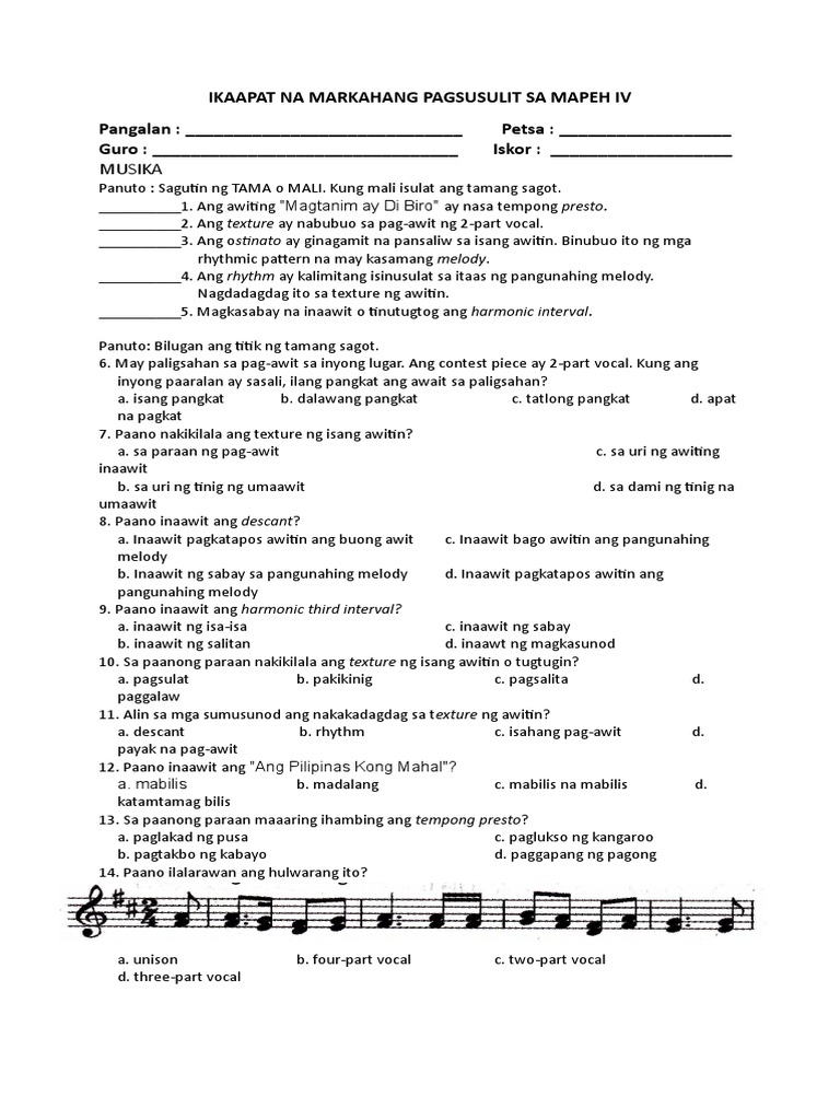 PT - Mapeh 4 - Q4 | PDF
