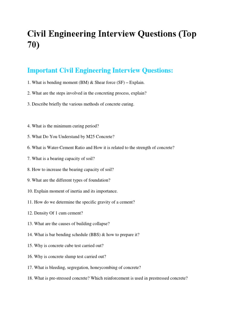 Civil Engineering Interview Questions | PDF | Scaffolding | Concrete