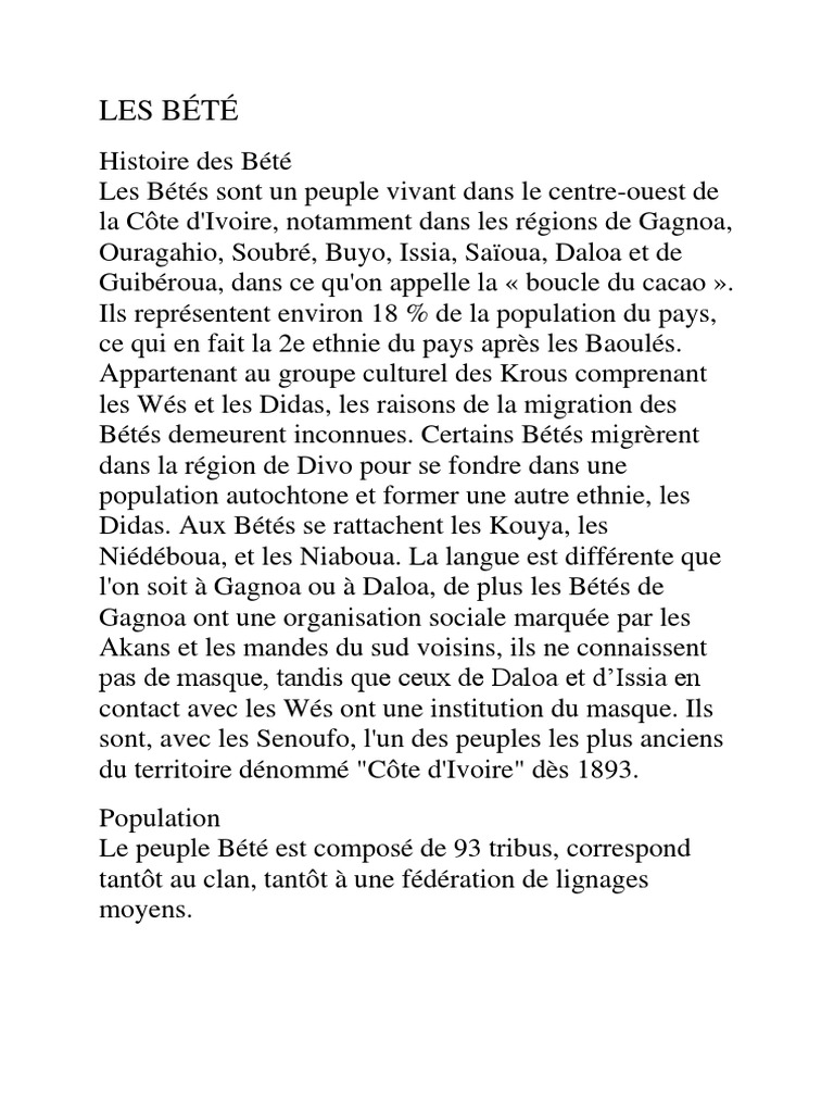 Culture et Histoire du Peuple Bété | PDF | Ethnicité | Groupes ethniques
