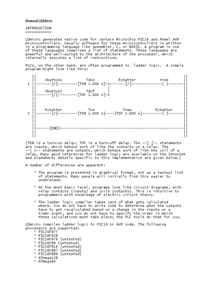 LDmicro Manual: Generate PIC/AVR Code from Ladder Logic Diagrams | PDF ...