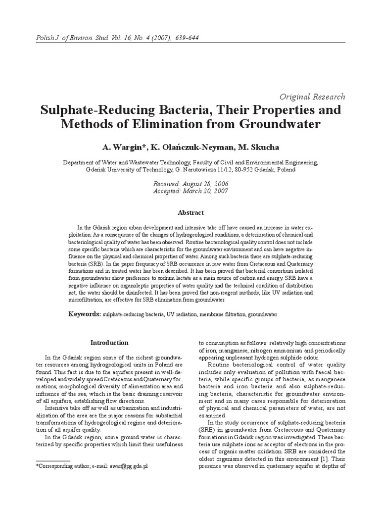 Sulphate-Reducing Bacteria, Their Properties and Methods of Elimination ...