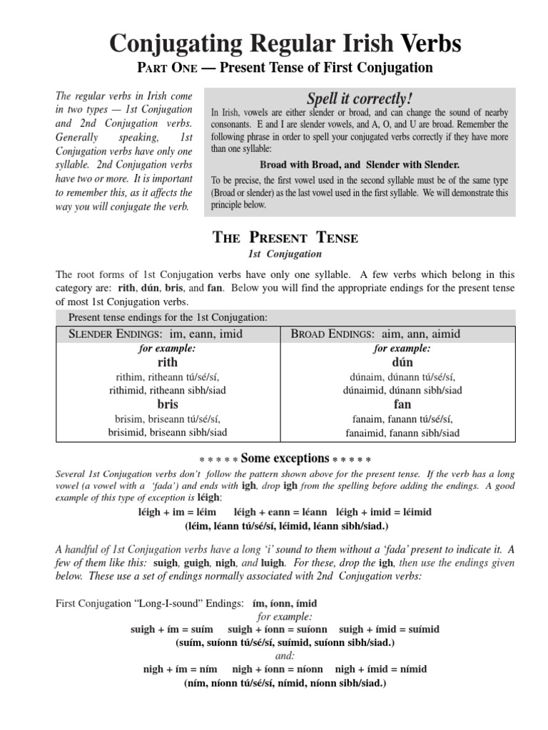 Conjugating Regular Verbs | PDF | Grammatical Tense | Irish Language