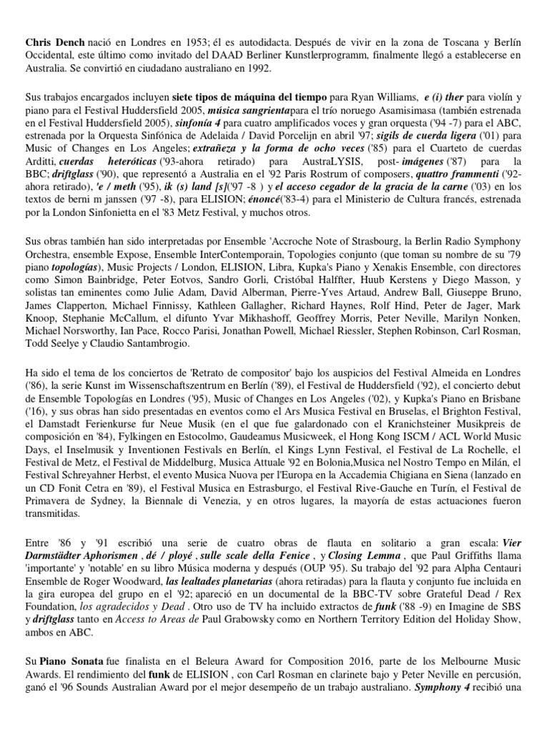 Chris Dench | PDF | Las artes escénicas | Música clásica