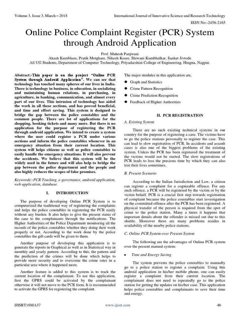 Online Police Complaint Register PCR System Through Android Application | Download Free PDF ...