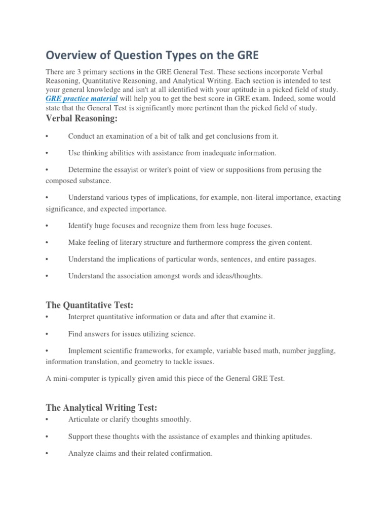 Overview of Question Types On The GRE | Download Free PDF | Graduate ...