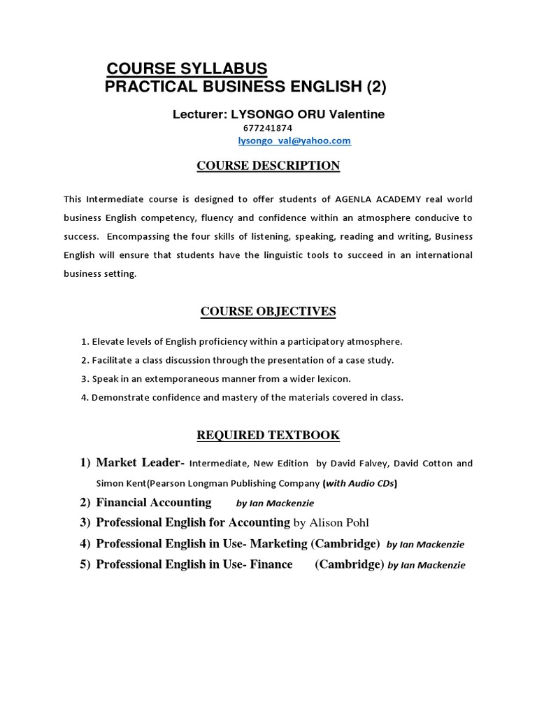 Business English Course Syllabus Agenlalevel I | PDF | Behavior ...