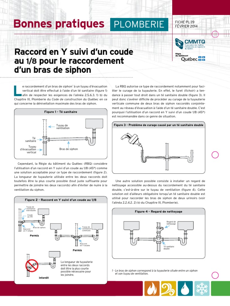Fiche Bonnes Pratiques Raccord y Suivi Un Coude Raccordement Un Bras Siphon | PDF | Plomberie ...